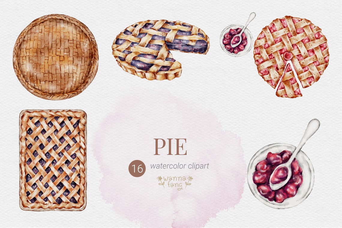 Pie Watercolor Clipart, Bakery Clipart, Breads, Bake, Instant Download ...