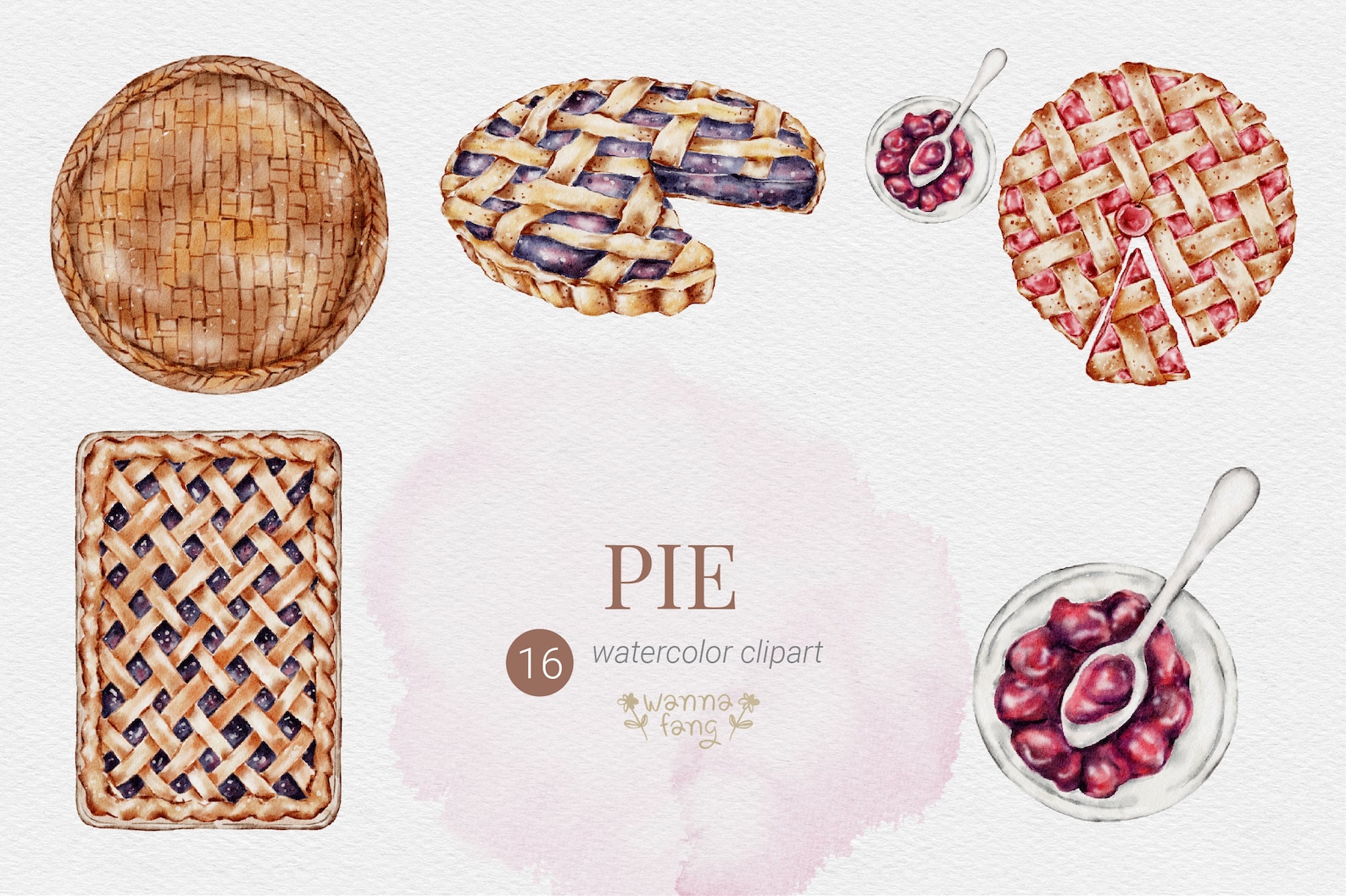 Pie Watercolor Clipart, Bakery Clipart, Breads, Bake, Instant Download ...