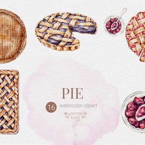 Pie Watercolor Clipart, Bakery Clipart, Breads, Bake, Instant Download ...