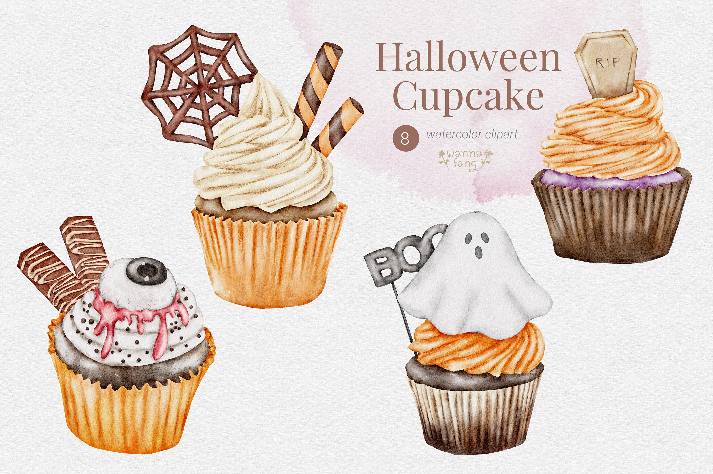 Halloween Cupcake Watercolor Clipart, Instant Download, PNG - Etsy