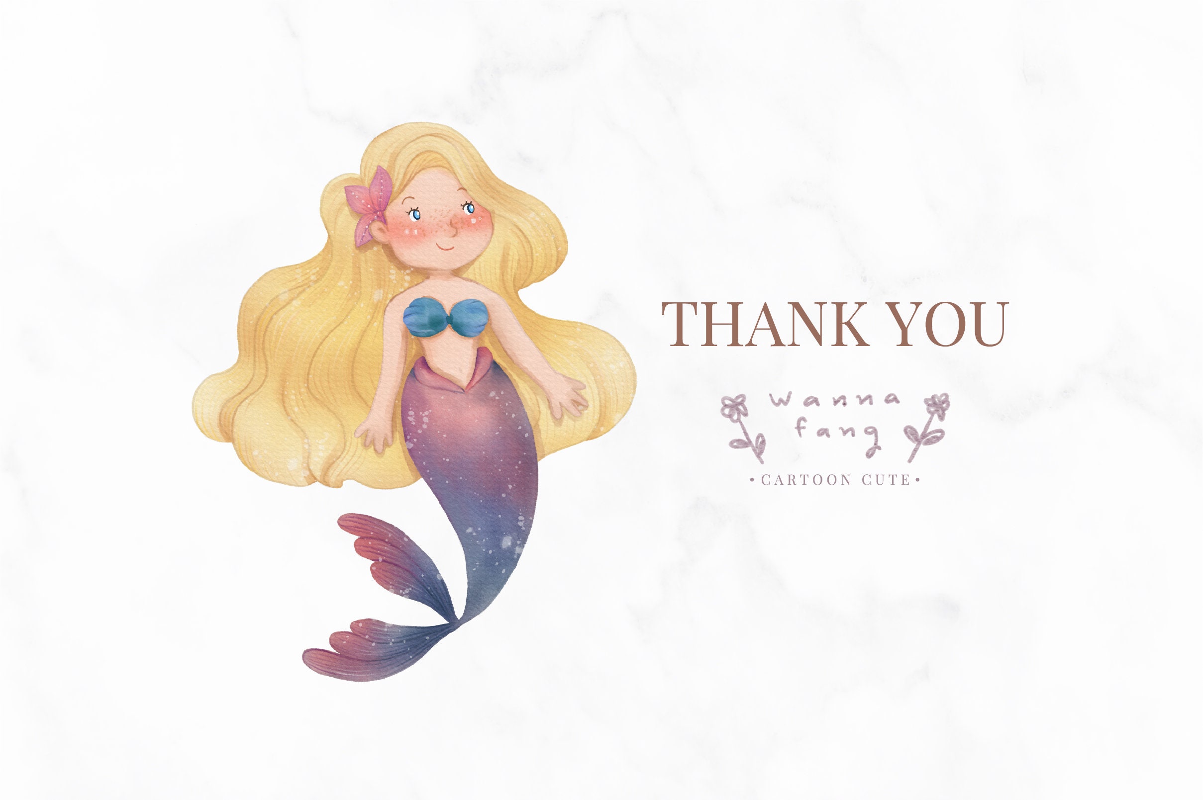 Watercolor Cute Mermaid Clipart, Little Mermaid, Girl, Fairy Tale ...