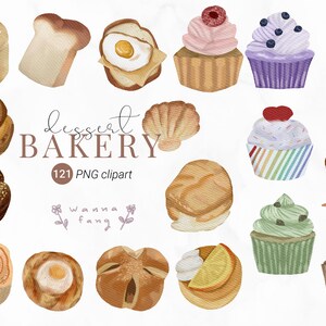 Watercolor Bread and Bakery Clipart, Cake, Cupcake, Breads, Donut ...