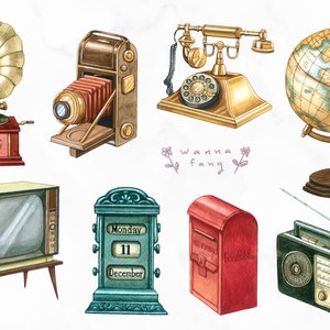 Watercolor Vintage Clipart, Vintage Elements, Vintage Items, Old Book ...