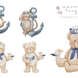 Nautical Teddy Bear Clipart: Sailor Animals, Baby Boy Nursery (PNG ...