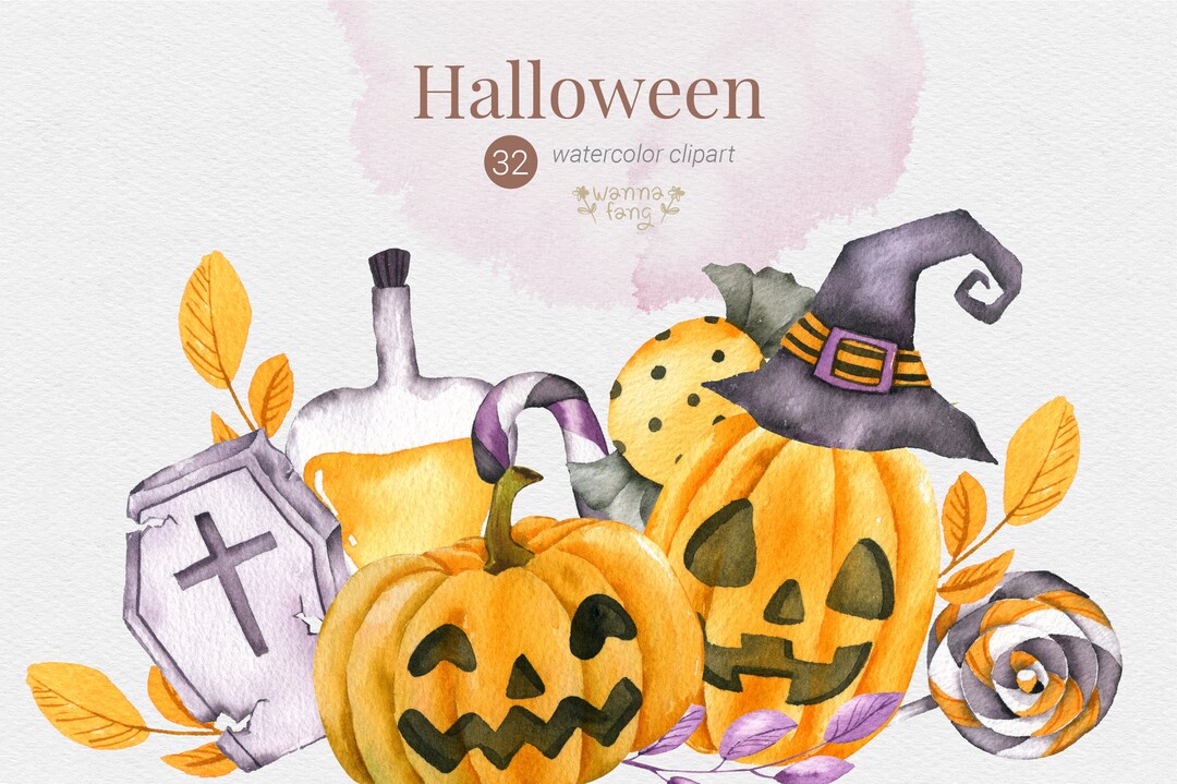 Halloween Watercolor Clipart, Pumpkin Clipart, Instant Download, PNG - Etsy