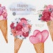Valentine Waffle Cones Watercolor Clipart, Valentine's Day Element ...