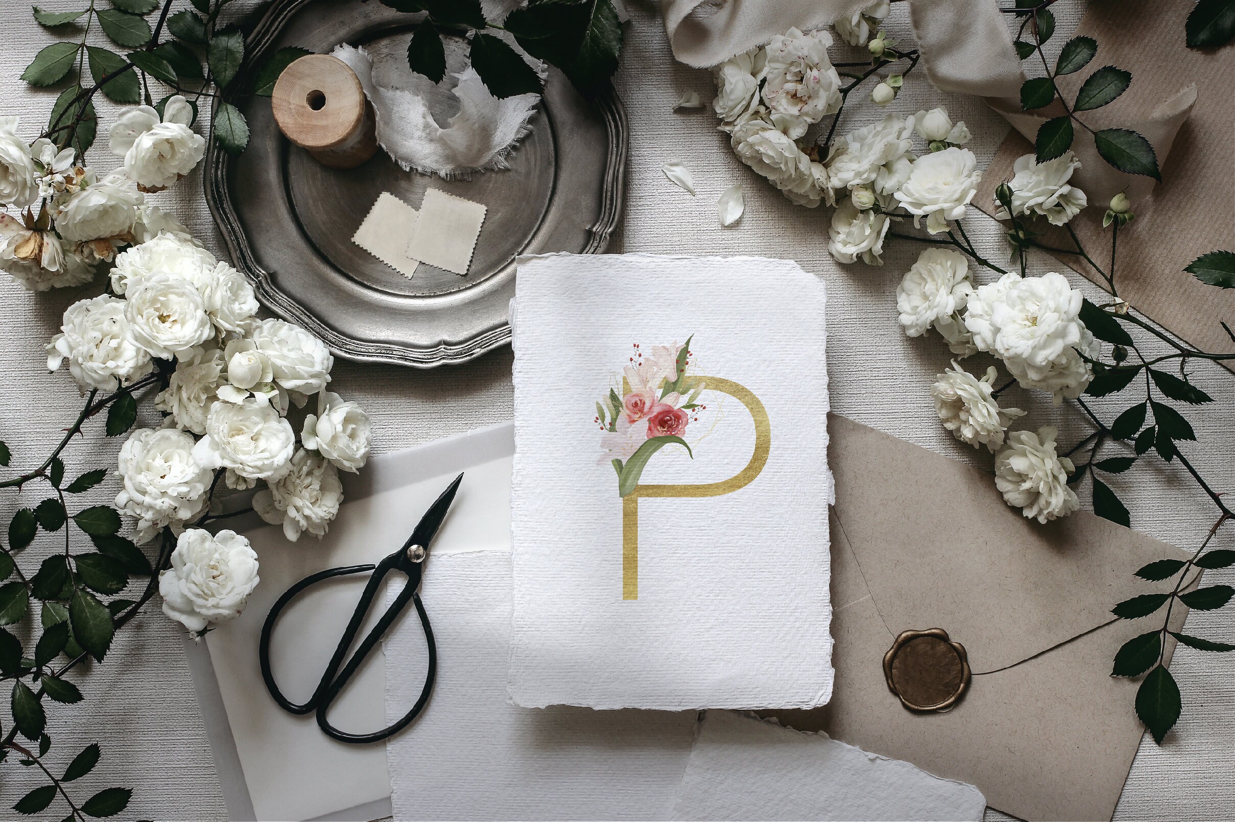 Gold Alphabet and Lilly Flower Clipart, Wedding Letter, Logo, Font ...