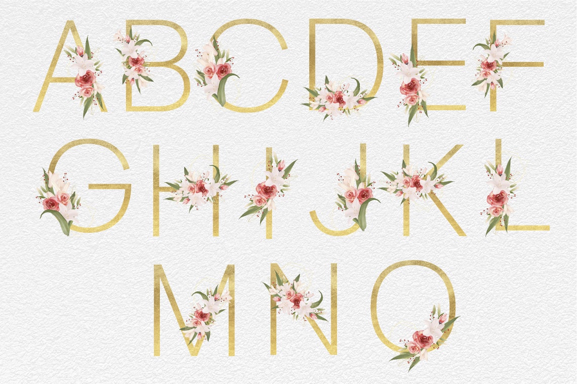 Gold Alphabet and Lilly Flower Clipart Wedding Letter Logo - Etsy