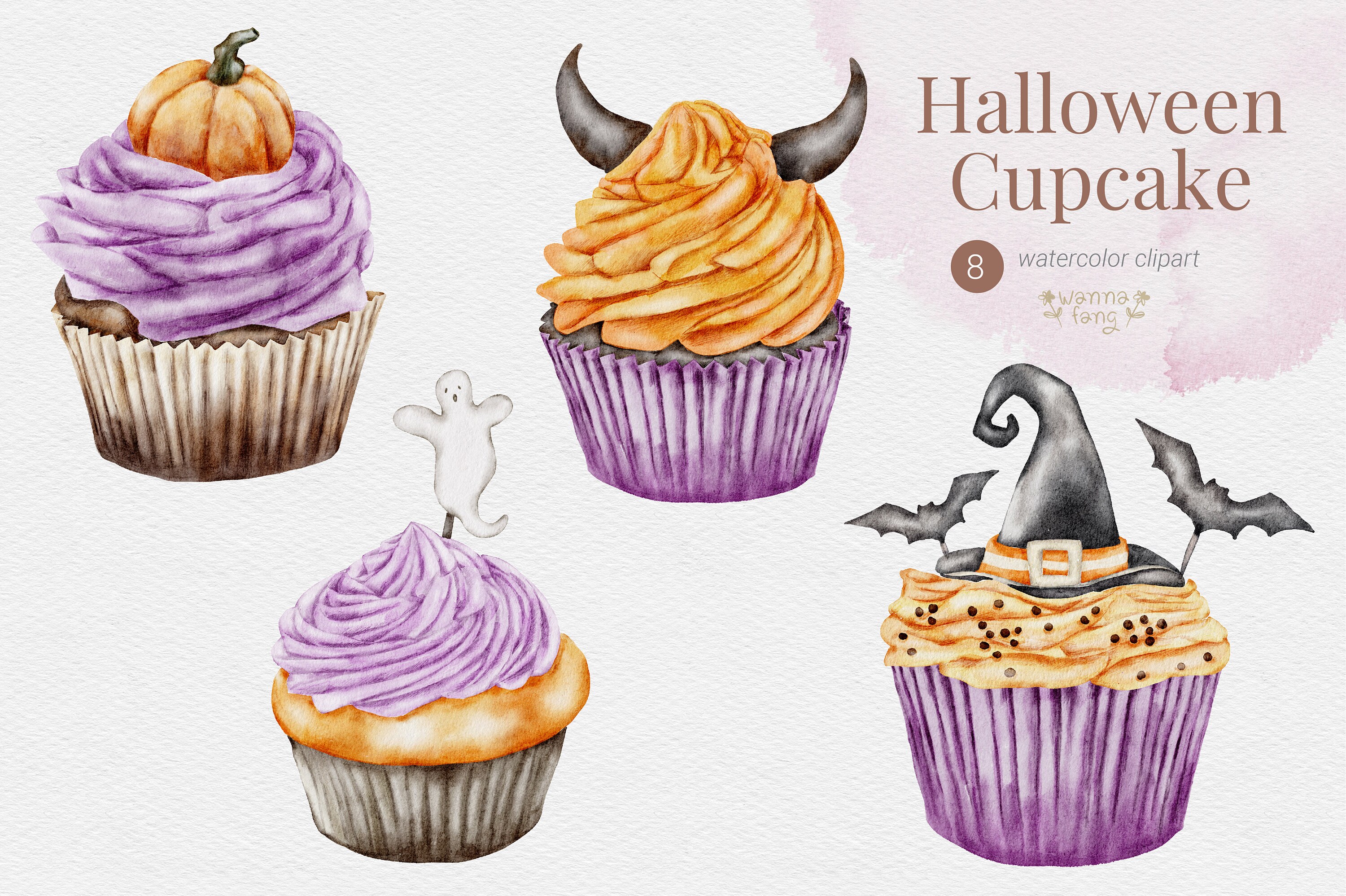 Halloween Cupcake Watercolor Clipart, Instant Download, PNG - Etsy