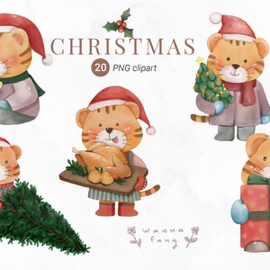 Christmas Watercolor Animals Clipart Set Cartoon Characters, Christmas ...