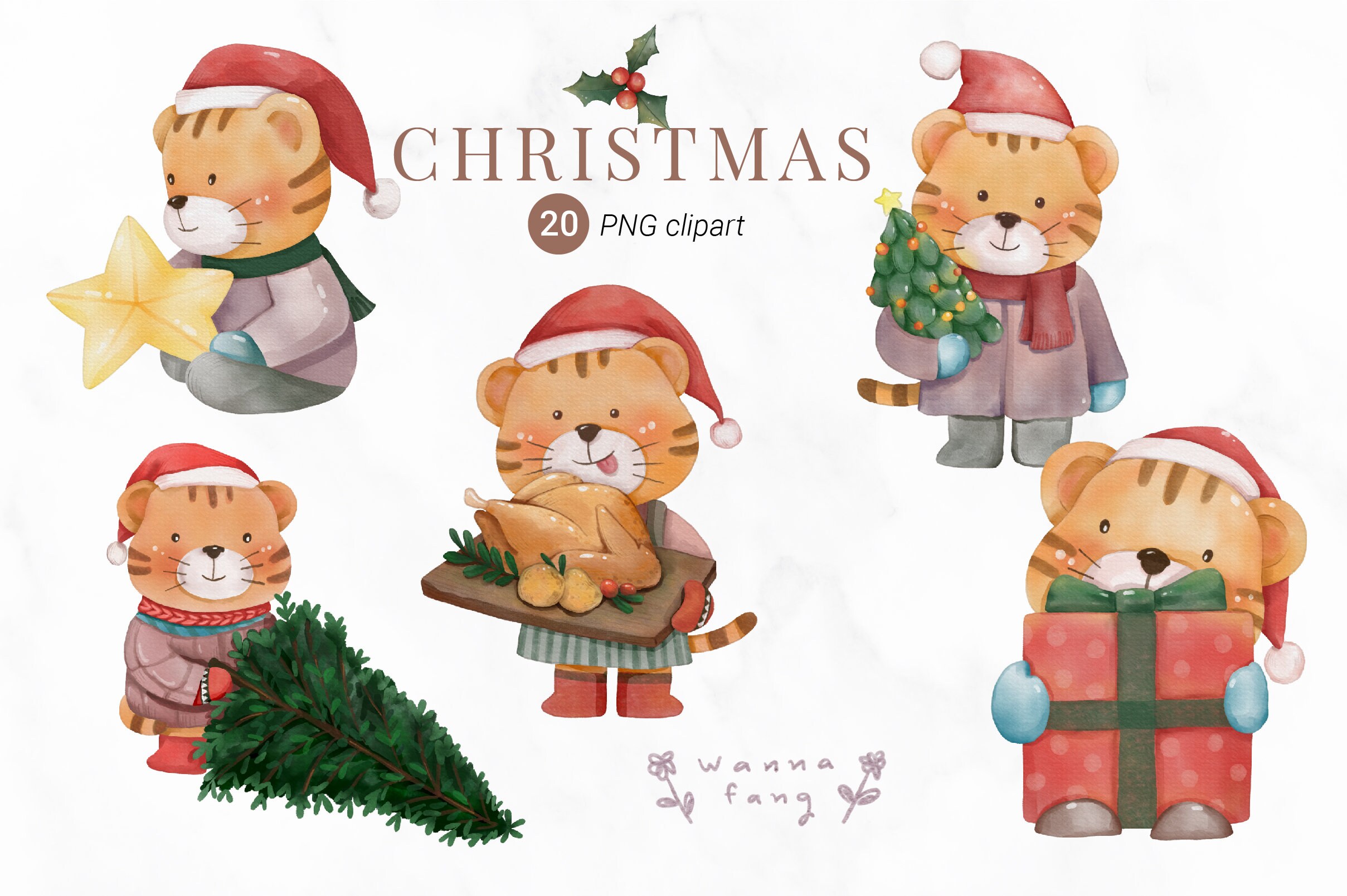 Christmas Watercolor Animals Clipart Set Cartoon Characters - Etsy