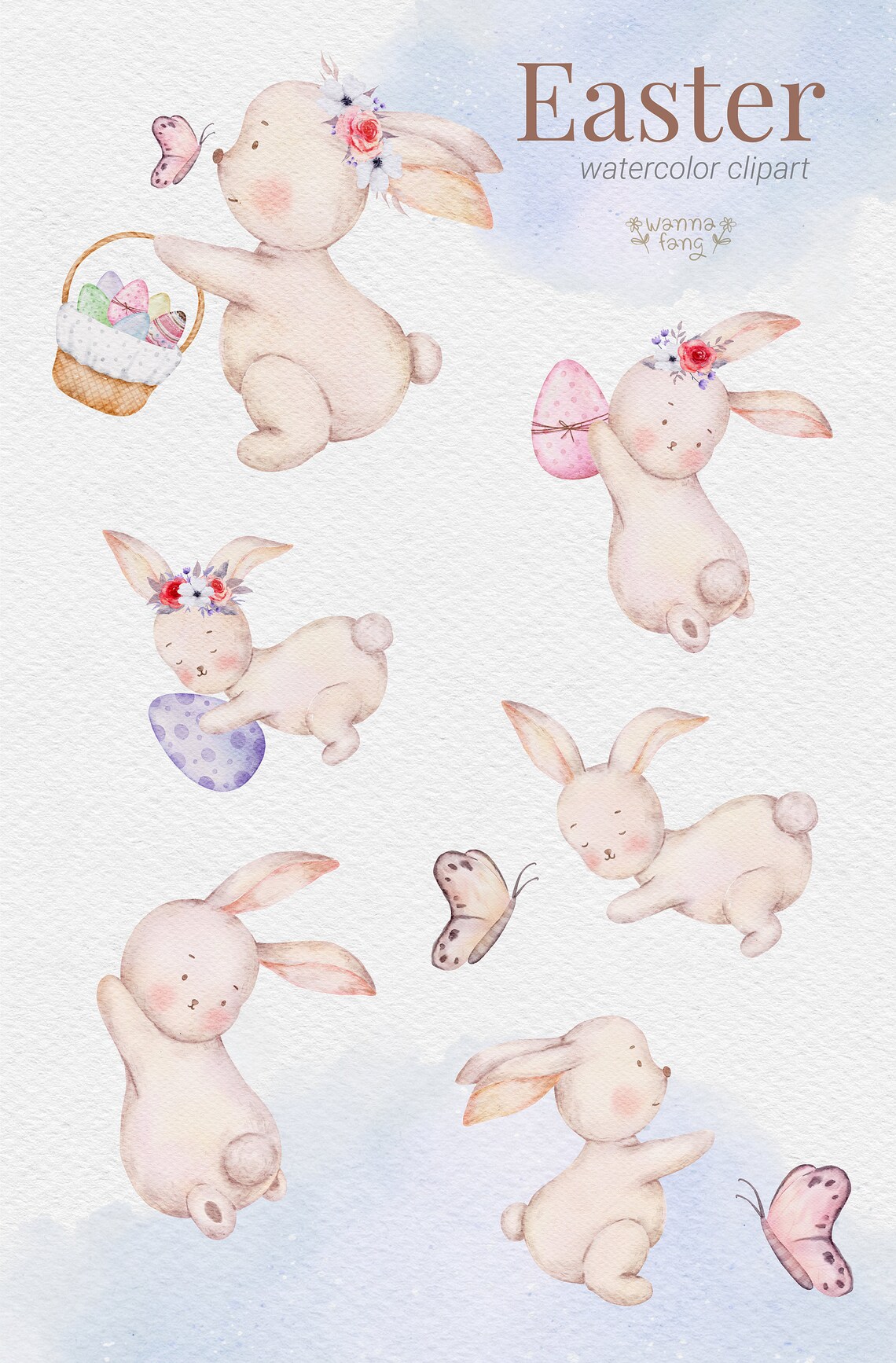 Watercolor Easter Clipart, Bunny Watercolour Clipart, Digital File ...