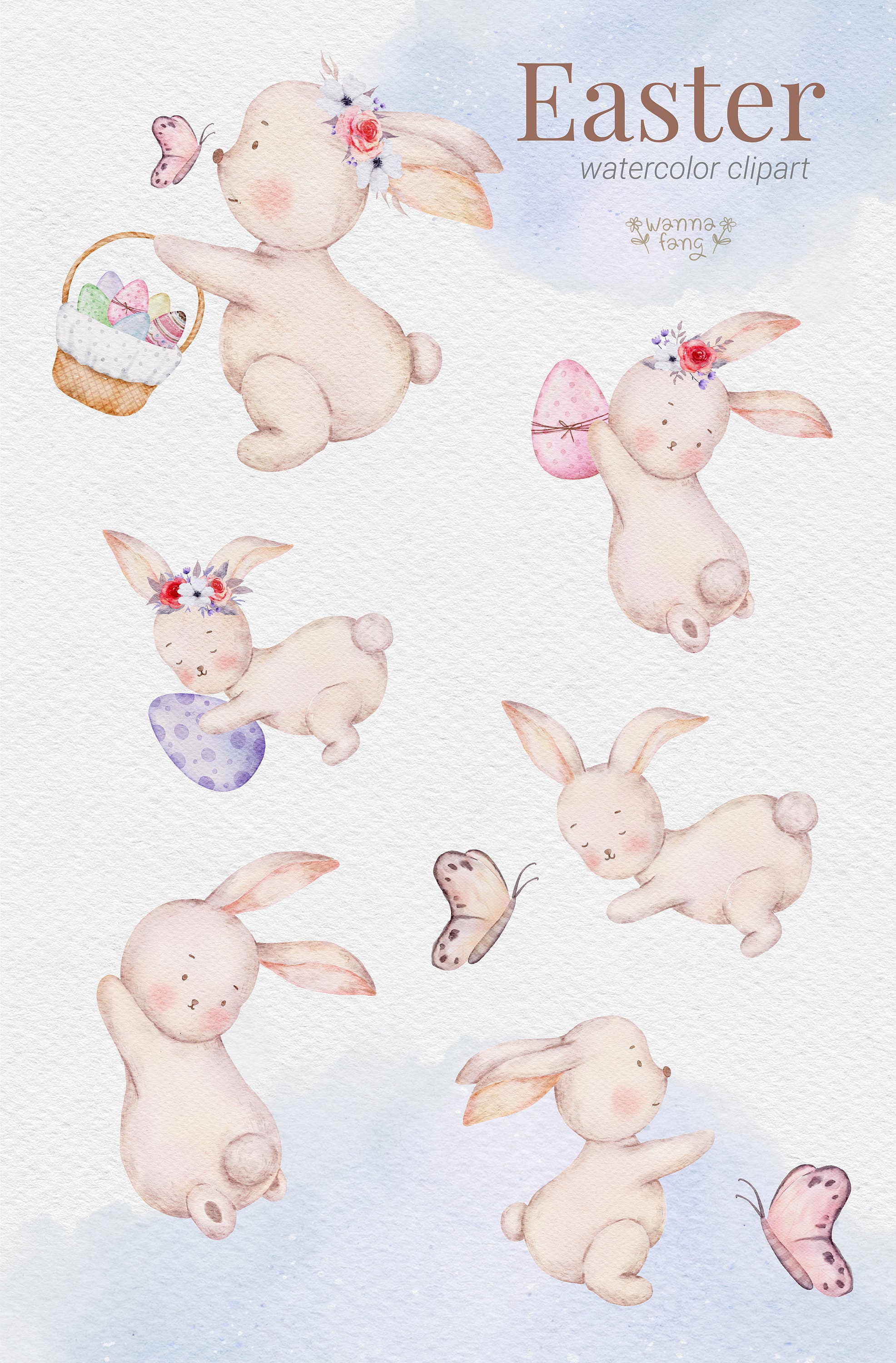 Watercolor Easter Clipart, Bunny Watercolour Clipart, Digital File ...