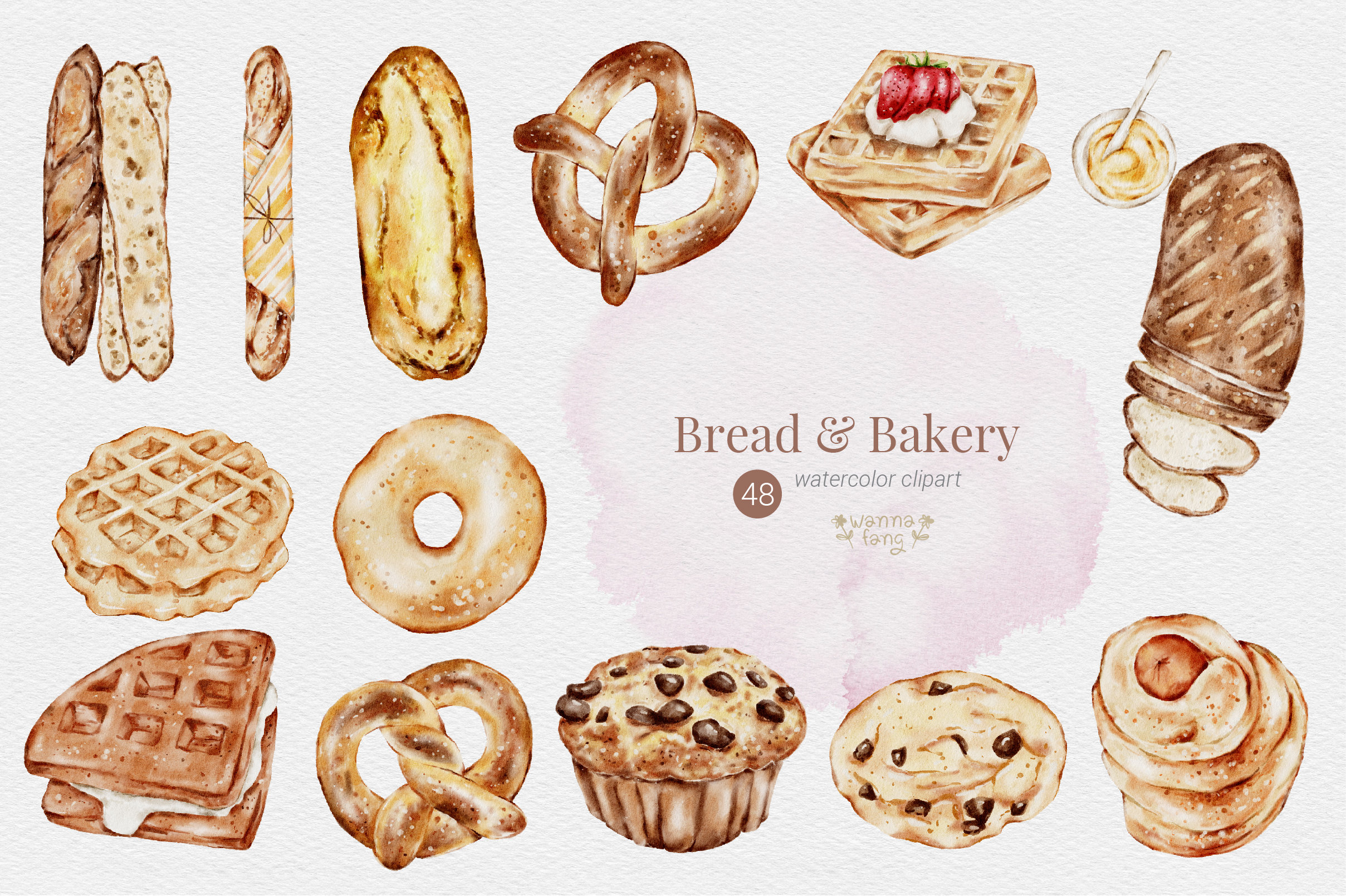 Bread and Bakery Watercolor Clipart Bake Donut Cookie - Etsy