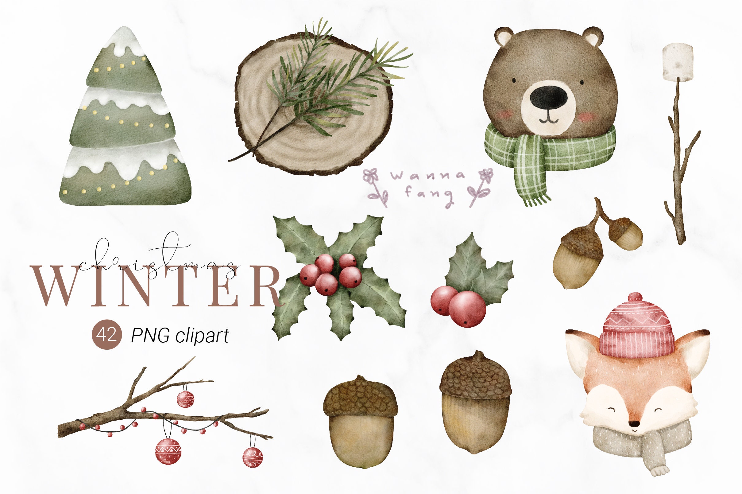 Cozy Christmas Watercolor Clipart Set, Christmas Ornaments, Digital ...