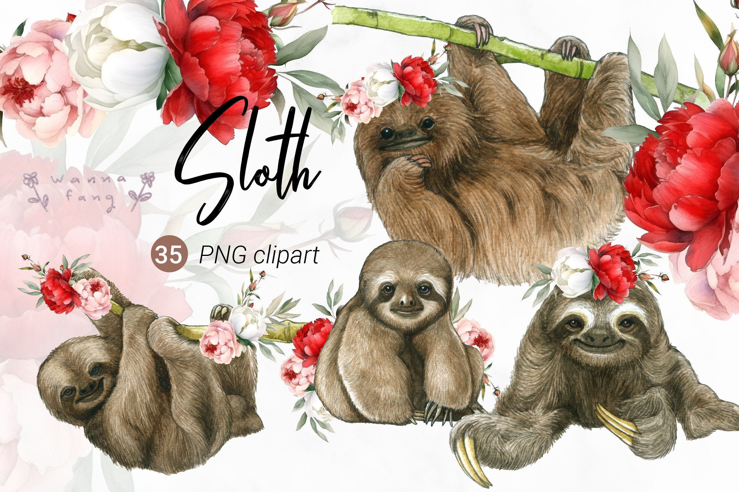 Watercolor Sloth Clipart, Safari Animal, Animal Clipart, Baby Wall Art ...