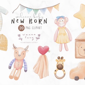 Watercolor New Born Baby Clipart, Baby Toy, Baby Accessory, Instant ...