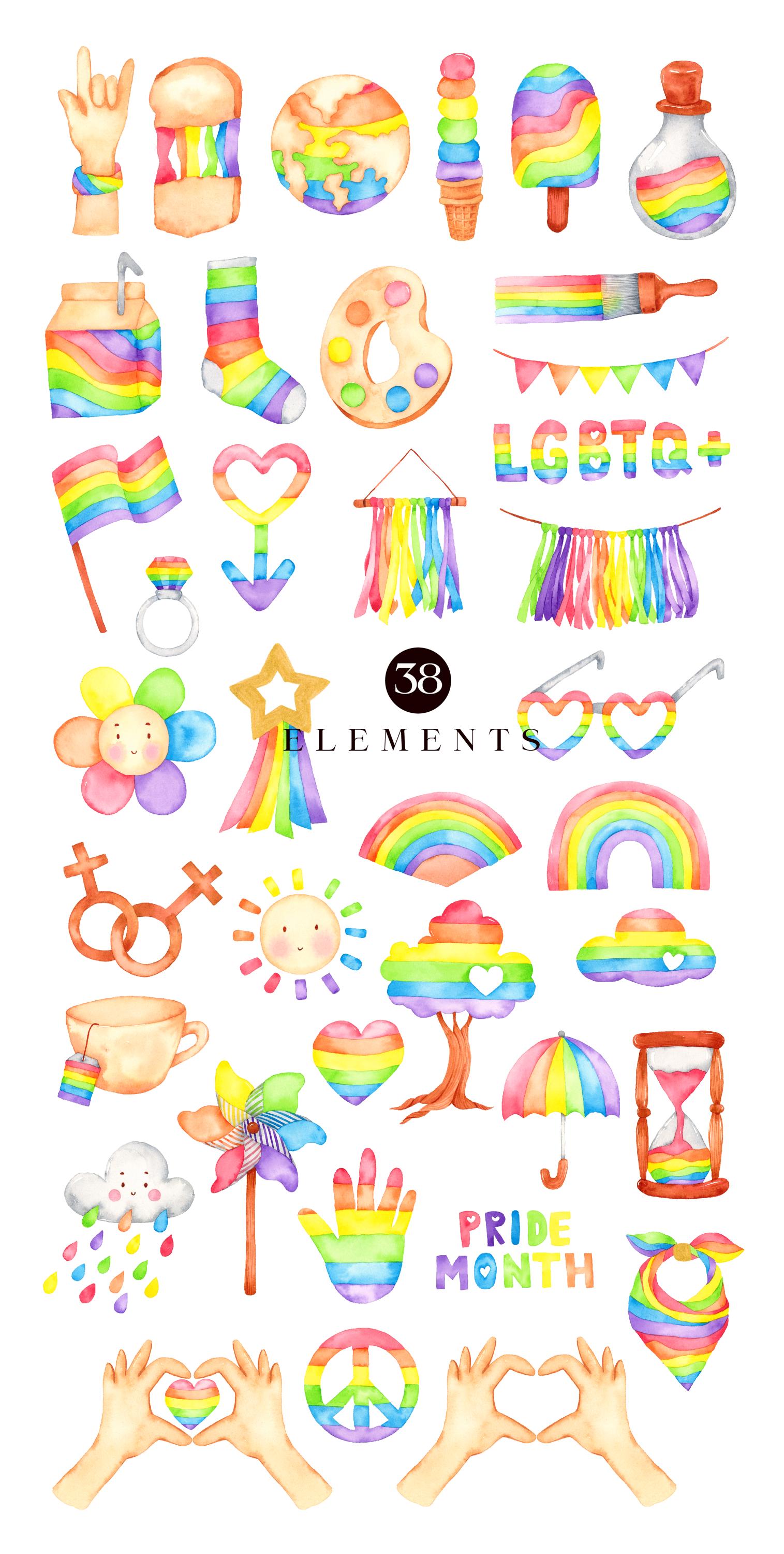 Pride Month Watercolor Clipart: Rainbow LGBTQ+ Designs (digital PNG) - Etsy