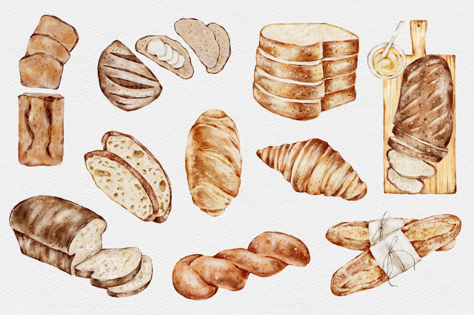 Bread and Bakery Watercolor Clipart Bake Donut Cookie - Etsy