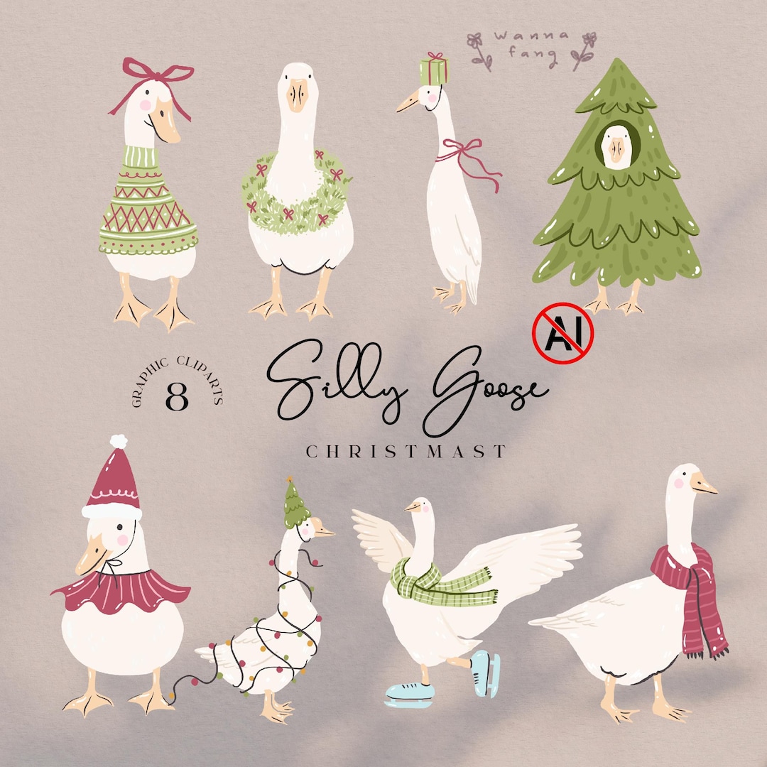 Christmas Silly Goose Clipart: Festive Holiday PNG Bundle (digital ...