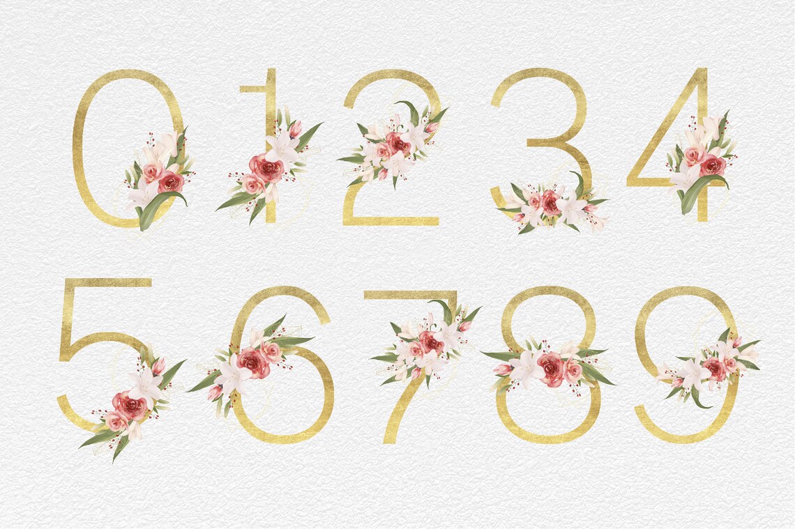 Gold Alphabet and Lilly Flower Clipart Wedding Letter Logo - Etsy