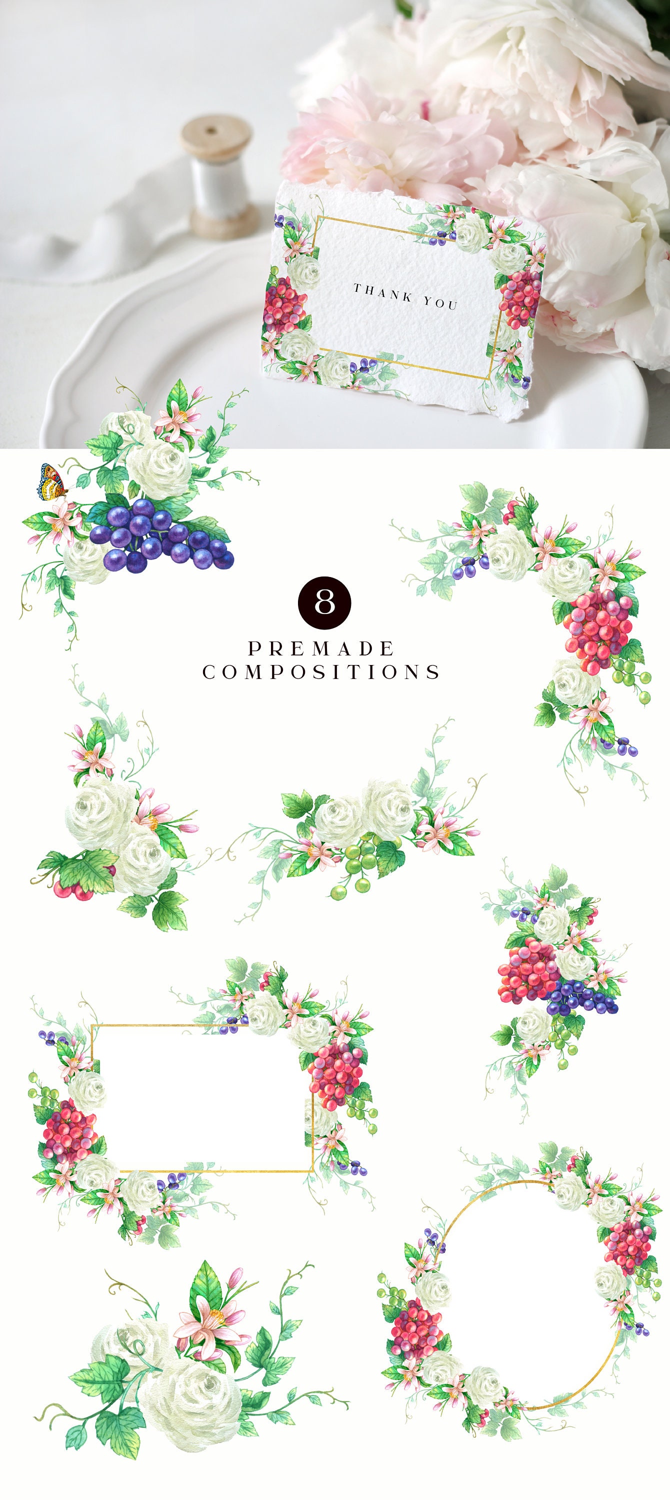 Grape Clipart Watercolor, Grape Fruit Clipart, Grape Png, Floral ...