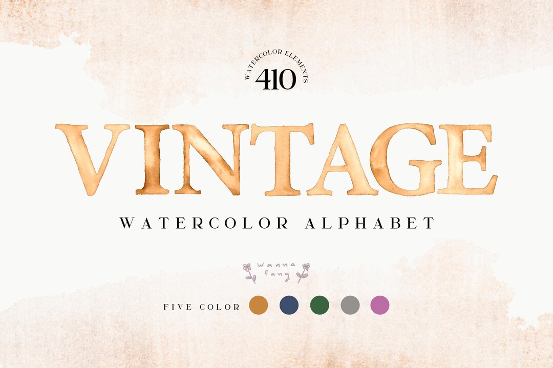 Vintage Watercolor Alphabet Clipart: Retro Font (instant Download) - Etsy