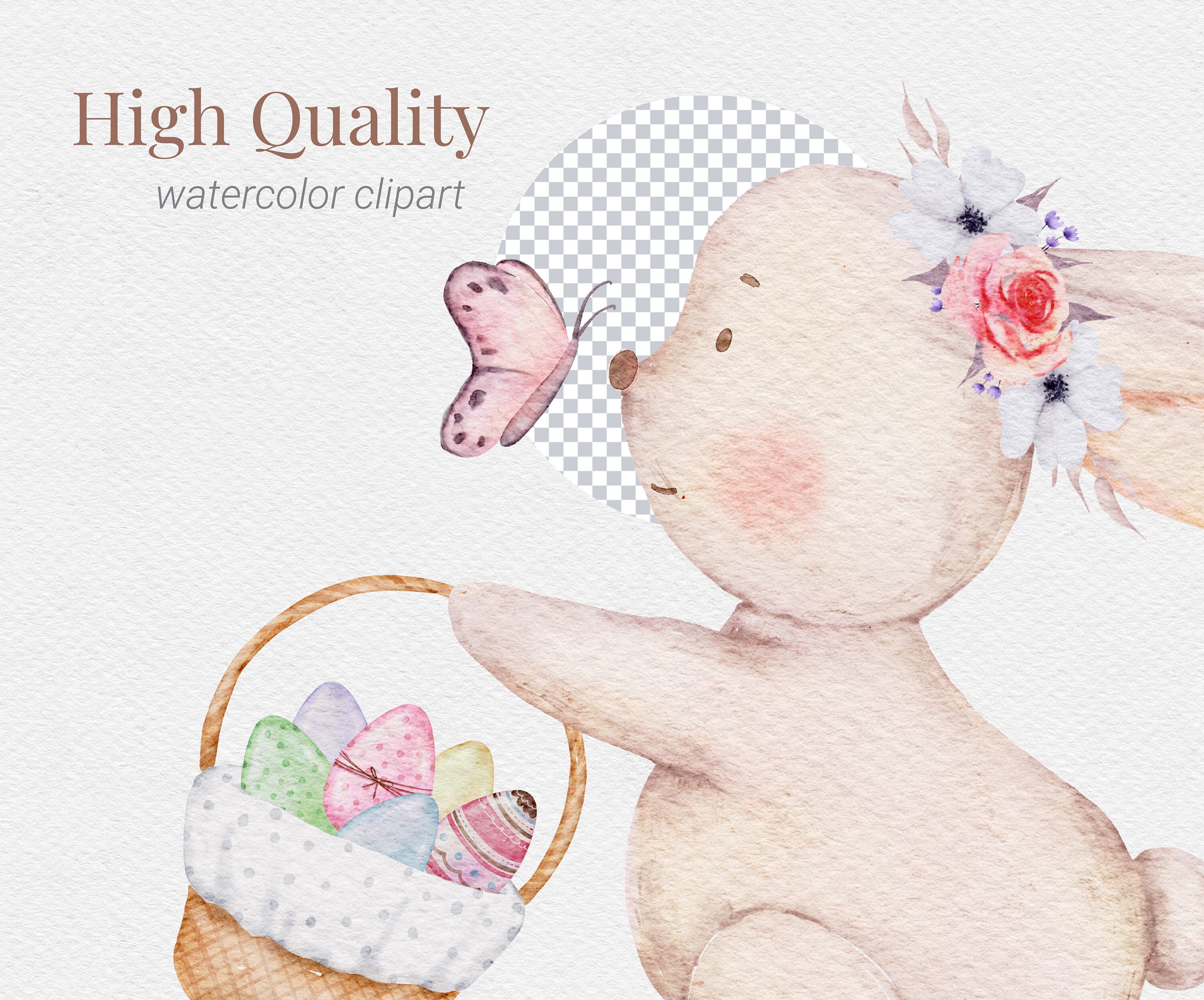 Watercolor Easter Clipart, Bunny Watercolour Clipart, Digital File ...
