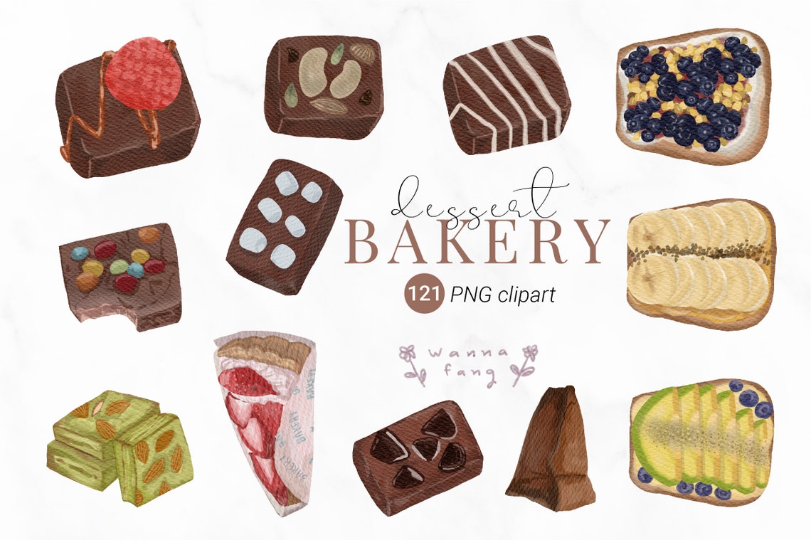 Watercolor Bread and Bakery Clipart, Cake, Cupcake, Breads, Donut ...