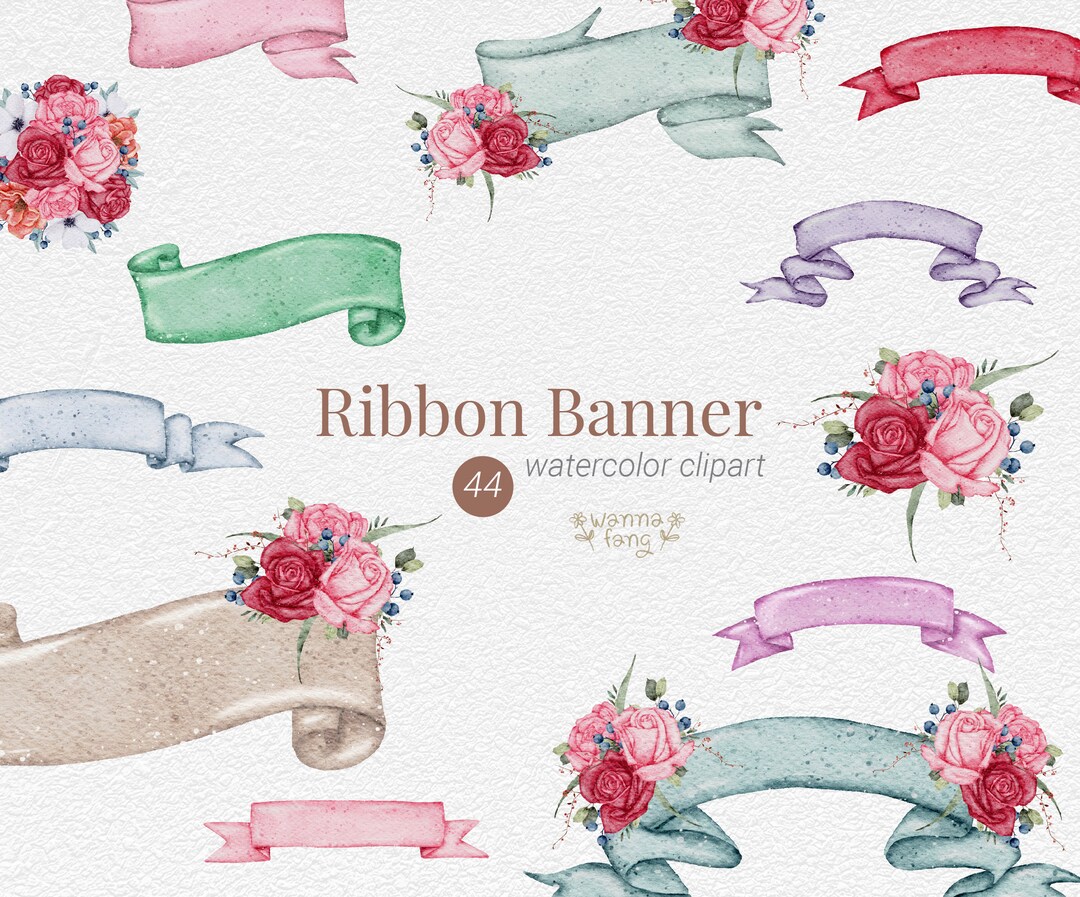 Ribbon Banner Watercolour Clipart, Vintage Ribbon,digital PNG File ...