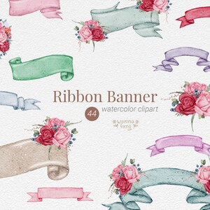 Ribbon Banner Watercolour Clipart, Vintage Ribbon,digital PNG File ...