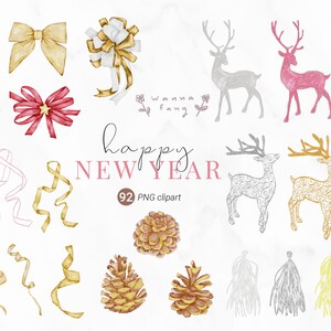 Watercolor Happy New Year Clipart: Christmas Ornaments (PNG, Instant ...