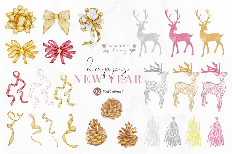 Watercolor Happy New Year Clipart: Christmas Ornaments (PNG, Instant ...