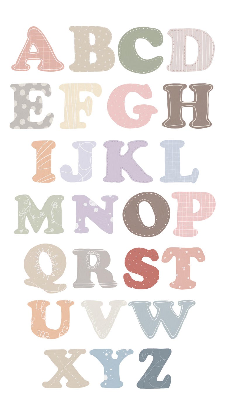Hand Drawn Kids Alphabet Clipart: Boho Letters PNG (digital Download ...