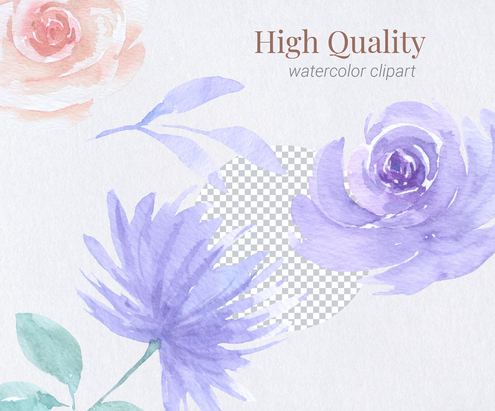 Watercolor Violet Floral Clip Art, Flowers Element Set, Floral Clipart ...