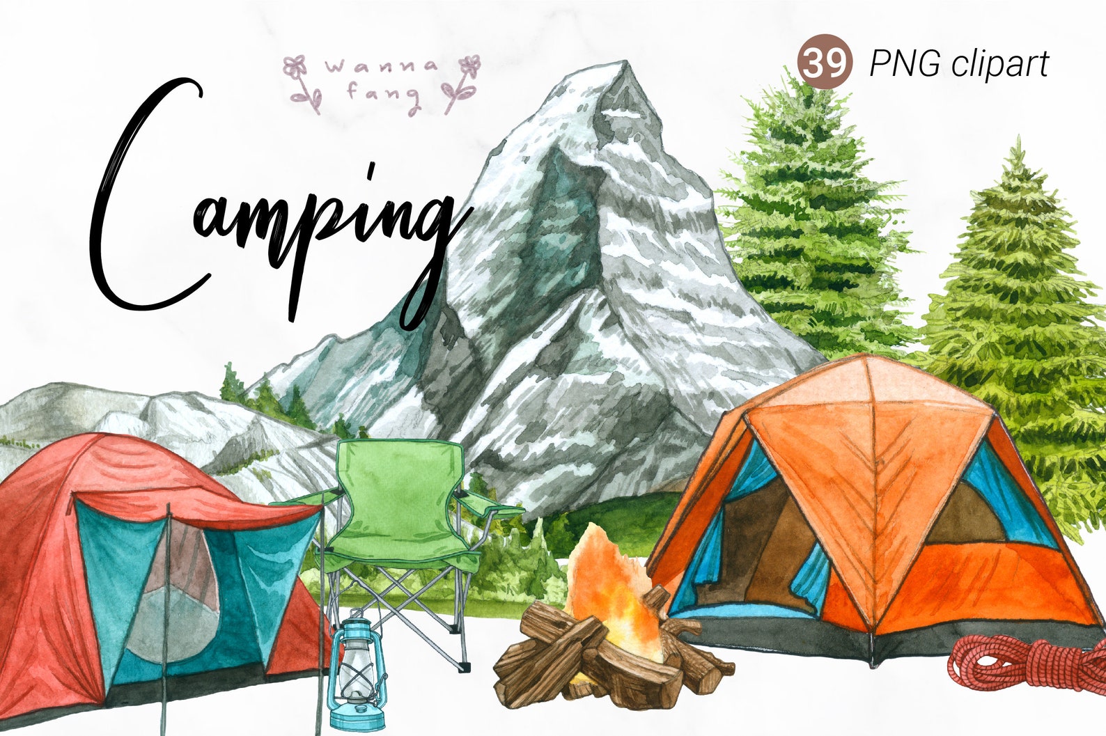 Watercolor Camping Clipart, Travel Clipart, Adventure, Camp Fire ...