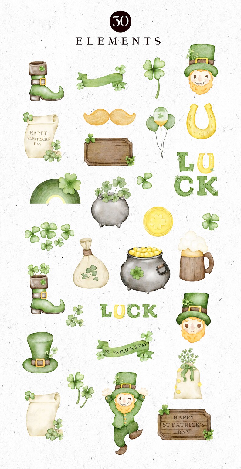 Saint Patrick Clipart Watercolor, Spring Clipart, Clover Clipart, Lucky ...