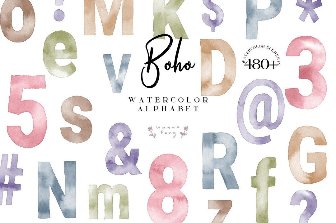 Boho Watercolor Alphabet Clipart, Kids Font, Colorful Letters Clipart ...