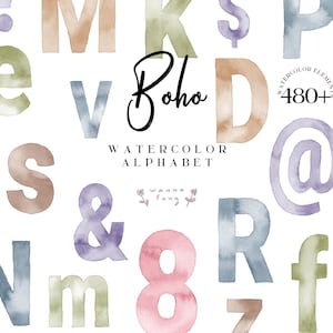 Boho Watercolor Alphabet Clipart, Kids Font, Colorful Letters Clipart ...