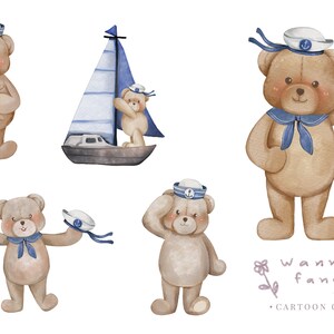 Nautical Teddy Bear Clipart: Sailor Animals, Baby Boy Nursery (PNG ...