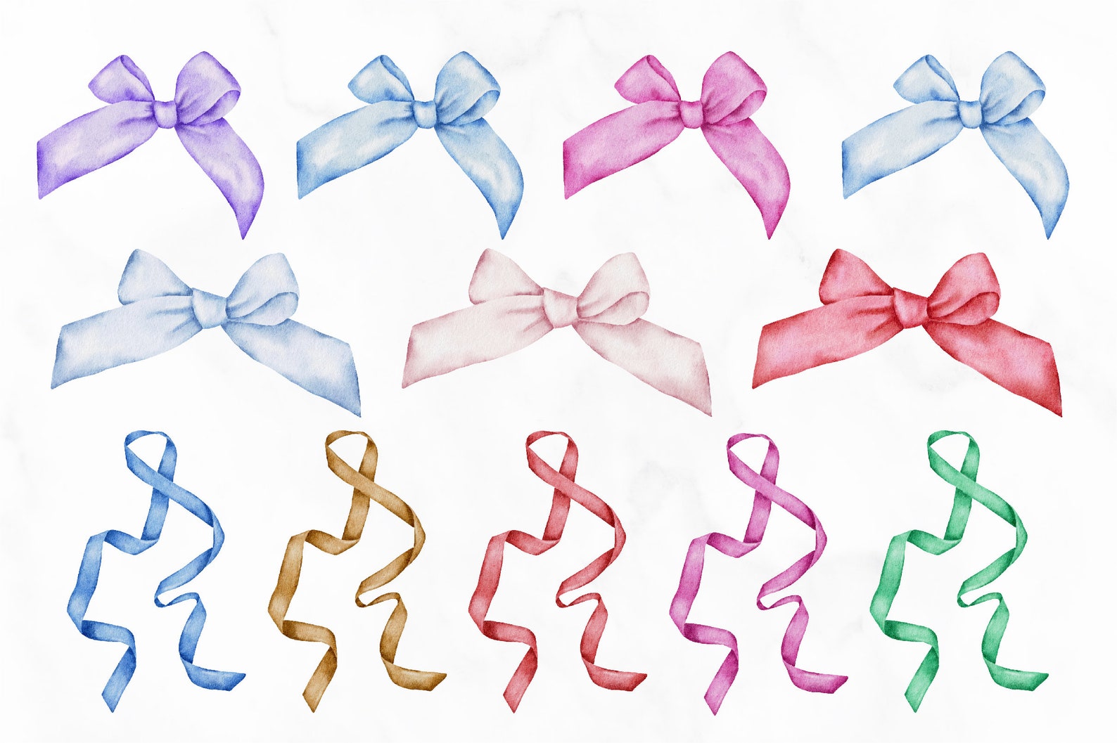 Watercolor Ribbon Bow Clipart Collection, Instant Download, PNG - Etsy