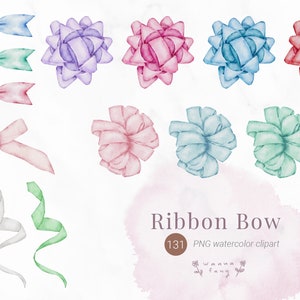 Watercolor Ribbon Bow Clipart Collection, Instant Download, PNG - Etsy