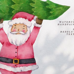 Watercolor Santa Clipart | Cute Christmas Santa With Tree (PNG, Instant ...