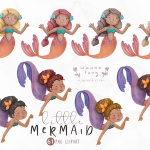 Watercolor Cute Mermaid Clipart, Little Mermaid, Girl, Fairy Tale ...