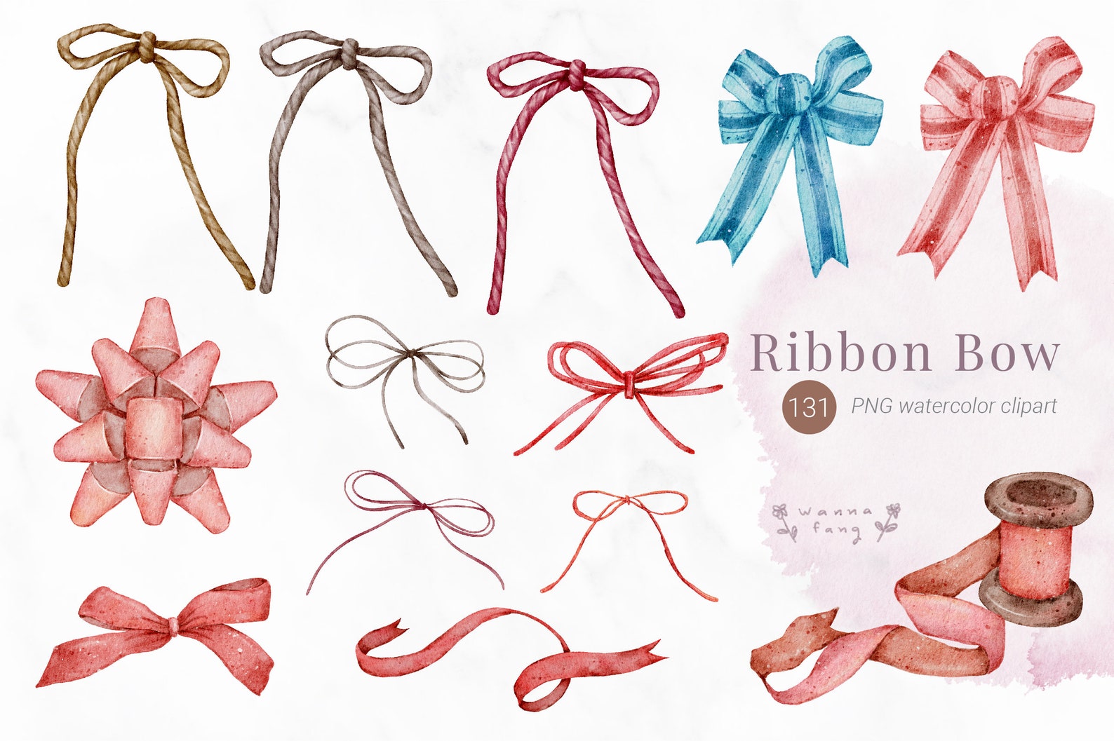 Watercolor Ribbon Bow Clipart Collection, Instant Download, PNG - Etsy