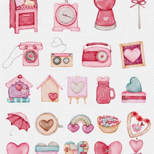 Big Set Valentine's Day Watercolor Clipart, Valentine's Day Element ...