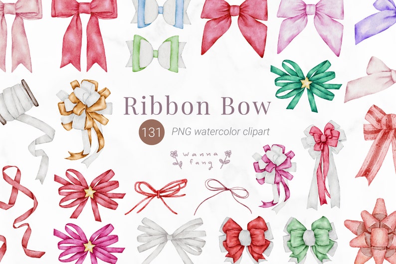 Watercolor Ribbon Bow Clipart Collection, Instant Download, PNG - Etsy