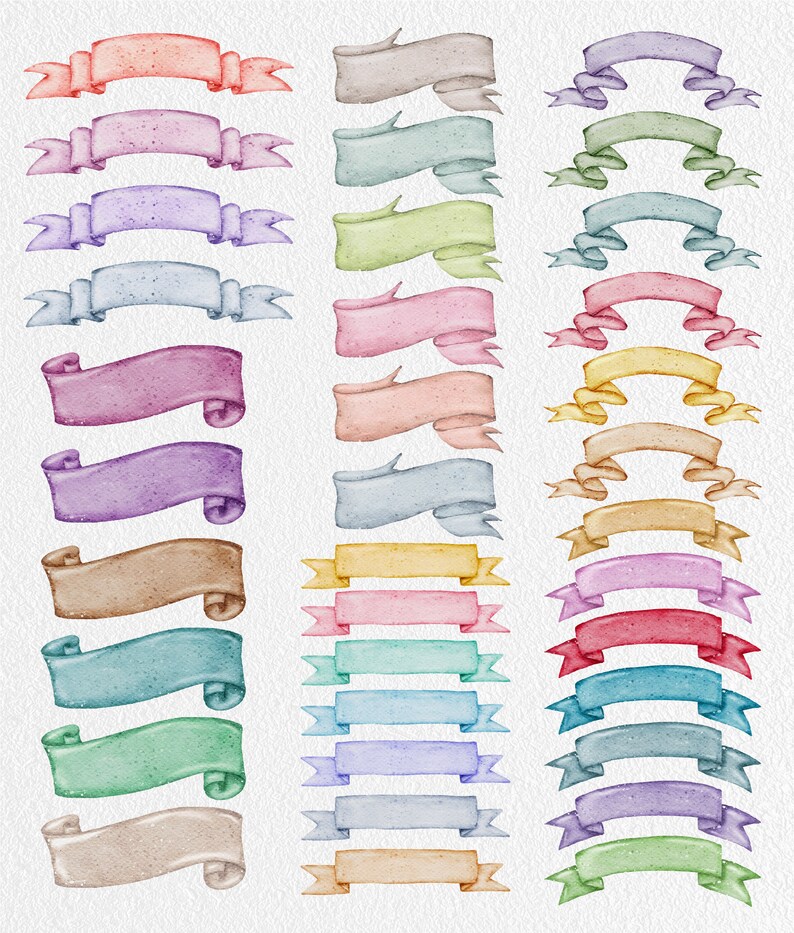 Ribbon Banner Watercolour Clipart, Vintage Ribbon,digital PNG File ...