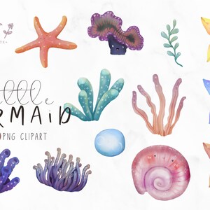 Watercolor Cute Mermaid Clipart, Little Mermaid, Girl, Fairy Tale ...