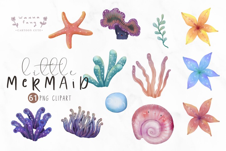 Watercolor Cute Mermaid Clipart, Little Mermaid, Girl, Fairy Tale ...